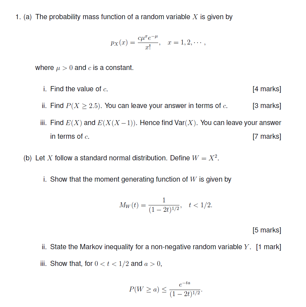 Solved 1. (a) The probability mass function of a random | Chegg.com