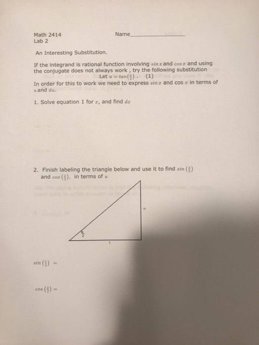 Solved Math 2414 Name Lab 2 An Interesting Substitution. If | Chegg.com