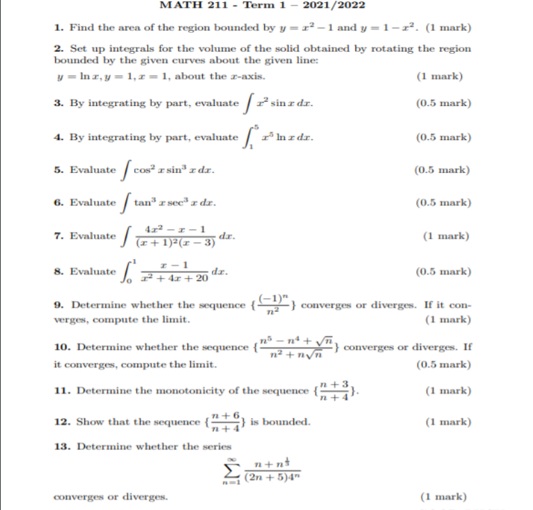Solved MATH 211 - Term 1 2021/2022 1. Find the area of the | Chegg.com