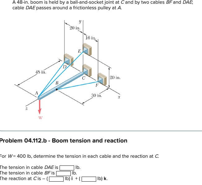 Solved A 48-in. boom is held by a ball-and-socket joint at C | Chegg.com