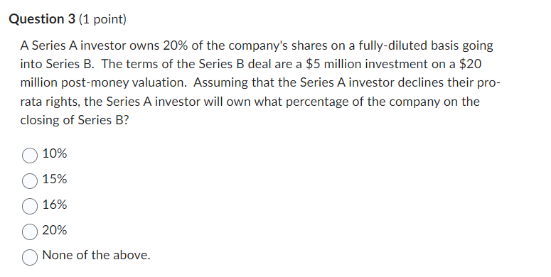 Solved A Series A investor owns 20% of the company's shares | Chegg.com