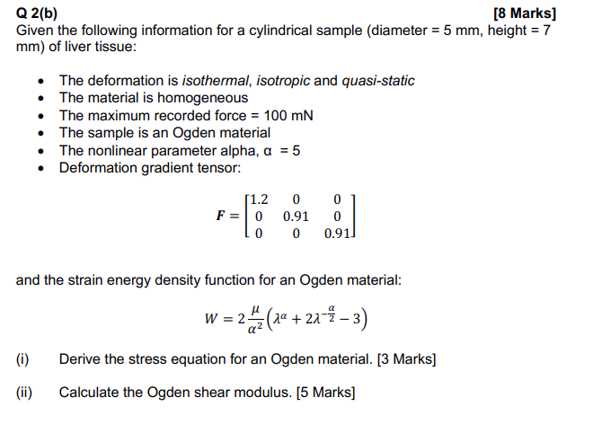 Solved Q 2(b) [8 Marks] Given the following information for | Chegg.com
