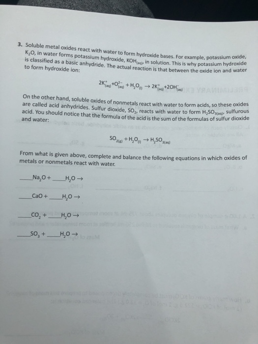 Solved 3. Soluble metal oxides react with water to form | Chegg.com