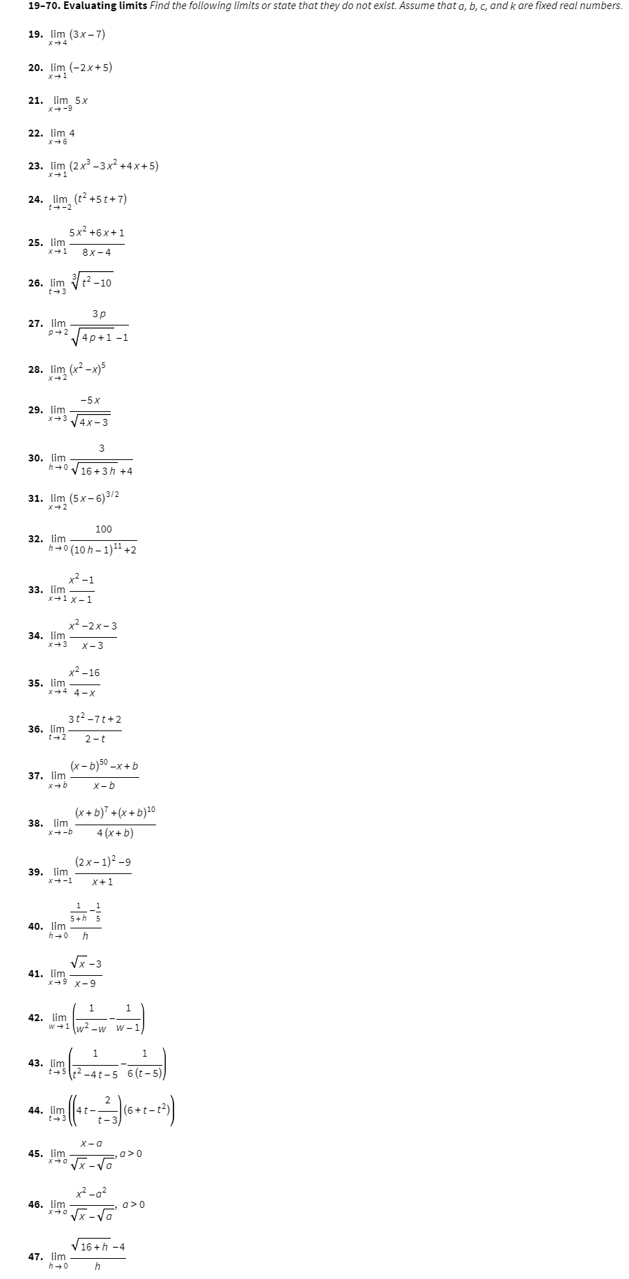 Solved 19-70. Evaluating limits Find the following limits or | Chegg.com
