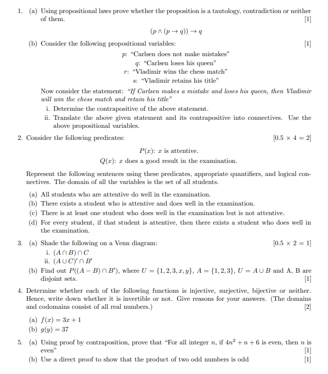 Solved 1. (a) ﻿Using propositional laws prove whether the | Chegg.com