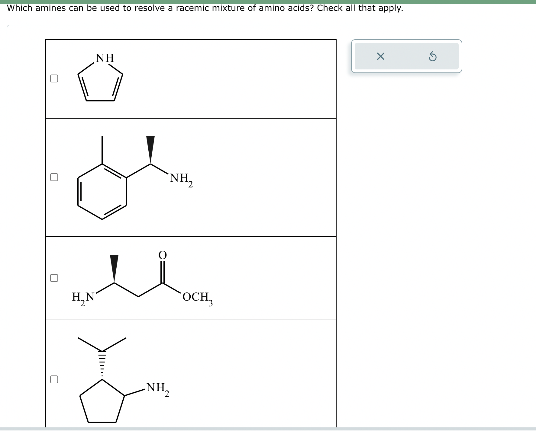 Solved Which amines can be used to resolve a racemic mixture | Chegg.com