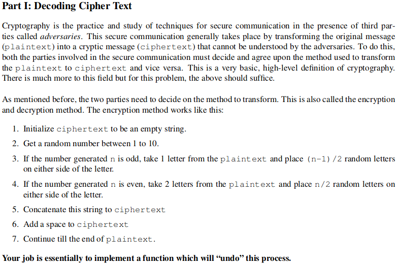 Solved Part I: Decoding Cipher Text Cryptography is the | Chegg.com