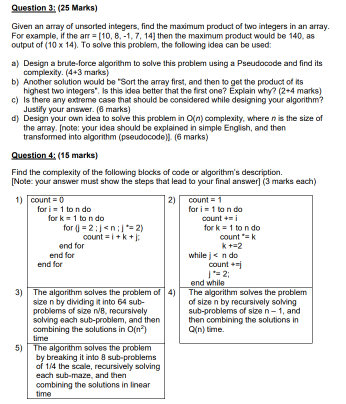Solved Question 3: (25 Marks) Given an array of unsorted | Chegg.com