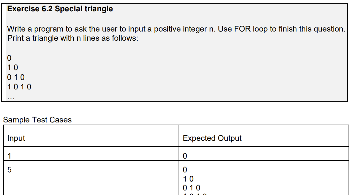 Solved Exercise 6.1 Inverted triangle Write a program to ask | Chegg.com