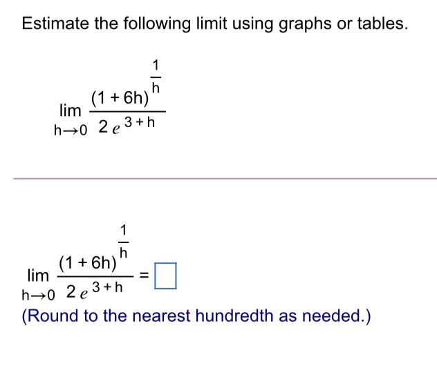 Solved Estimate the following limit using graphs or tables. | Chegg.com
