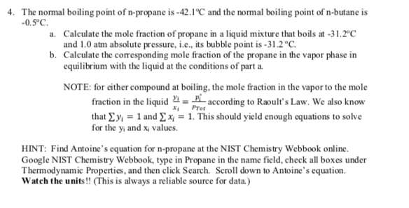 4. The normal boiling point of n-propane is-42.1°C | Chegg.com