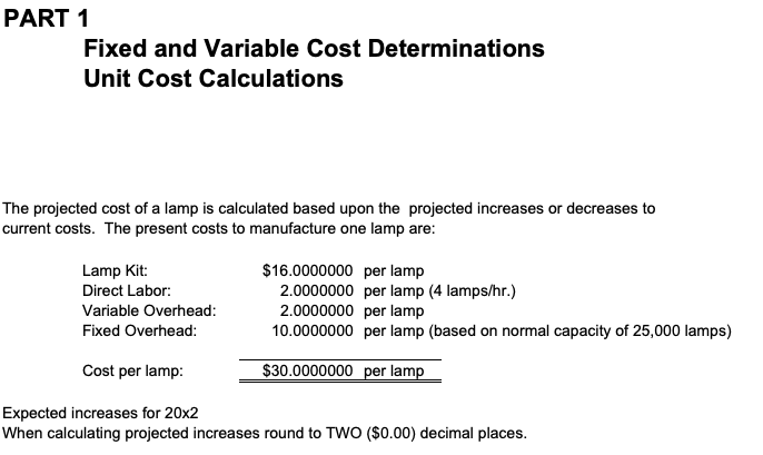 PART 1 Fixed and Variable Cost Determinations Unit | Chegg.com