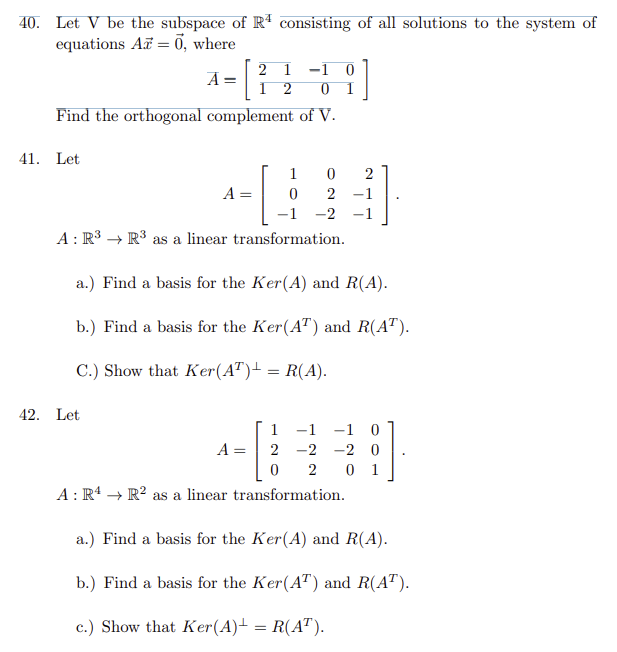 Solved 40. Let V be the subspace of R4 consisting of all | Chegg.com