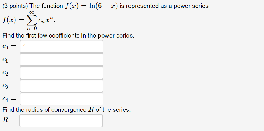 Solved (3 points) The function f(x) = ln(6 – x) is | Chegg.com
