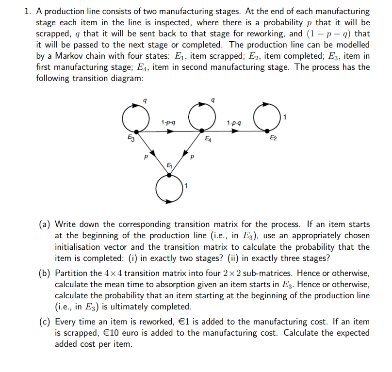 Solved 1. A production line consists of two manufacturing | Chegg.com