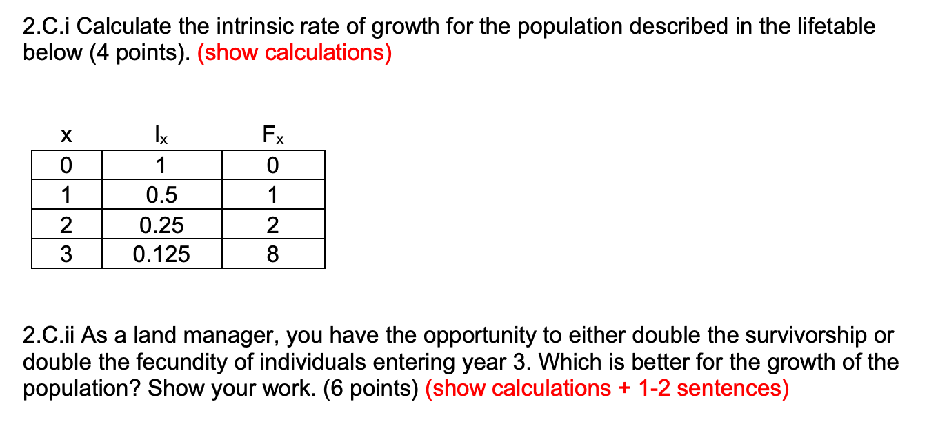 Solved 2.C.i Calculate the intrinsic rate of growth for the | Chegg.com