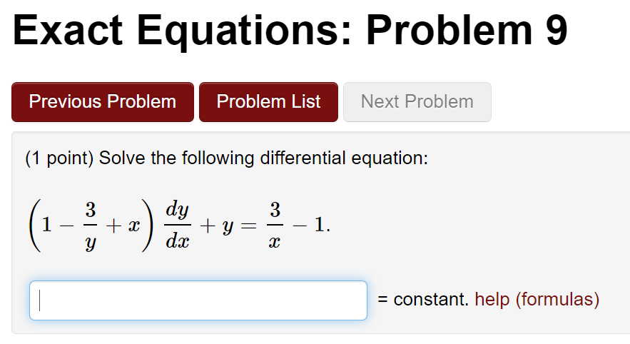 Solved Exact Equations: Problem 9 Previous Problem Problem | Chegg.com