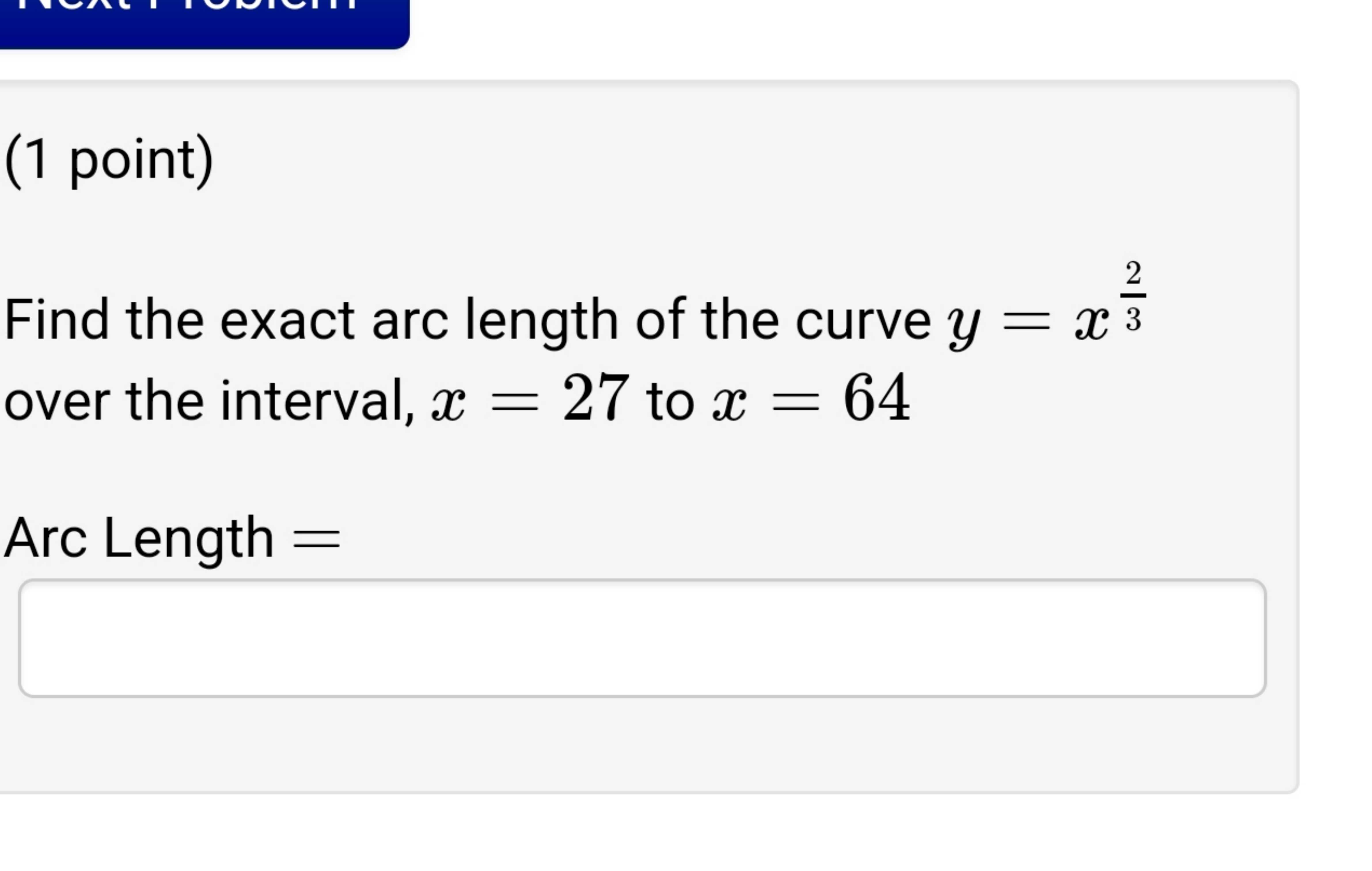 Solved (1 ﻿point)Find the exact arc length of the curve | Chegg.com