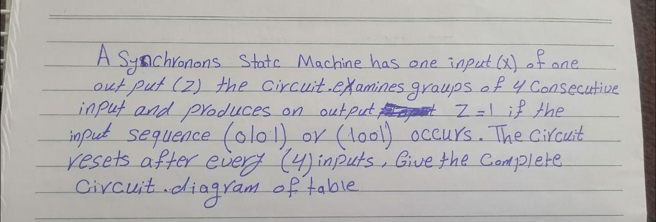 A Synchronons State Machine has one input (I) of one | Chegg.com