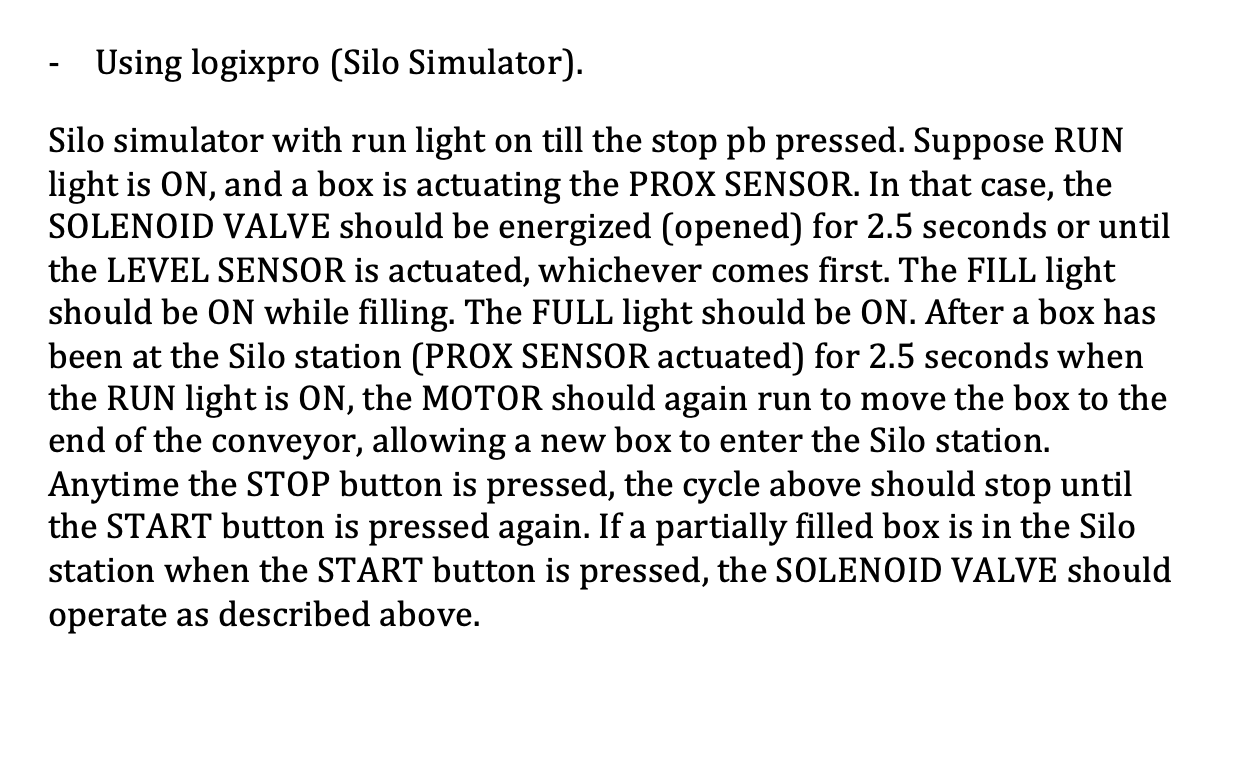 Using logixpro (Silo Simulator). Silo simulator with | Chegg.com