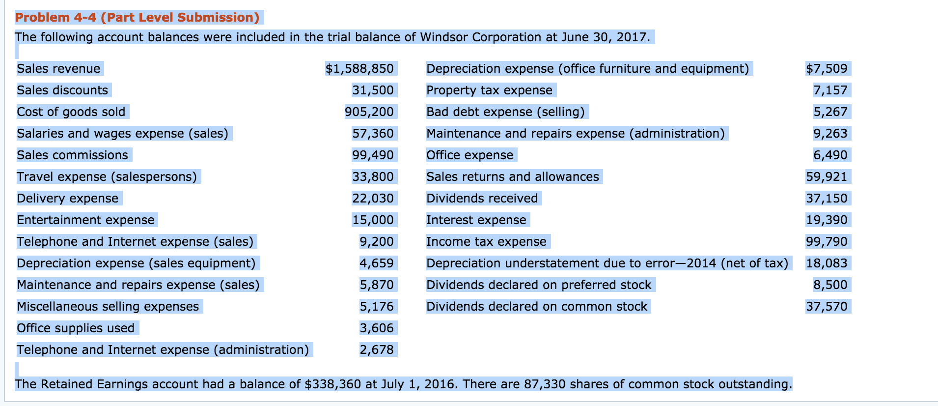 Solved Problem 4-4 (Part Level Submission) The following | Chegg.com