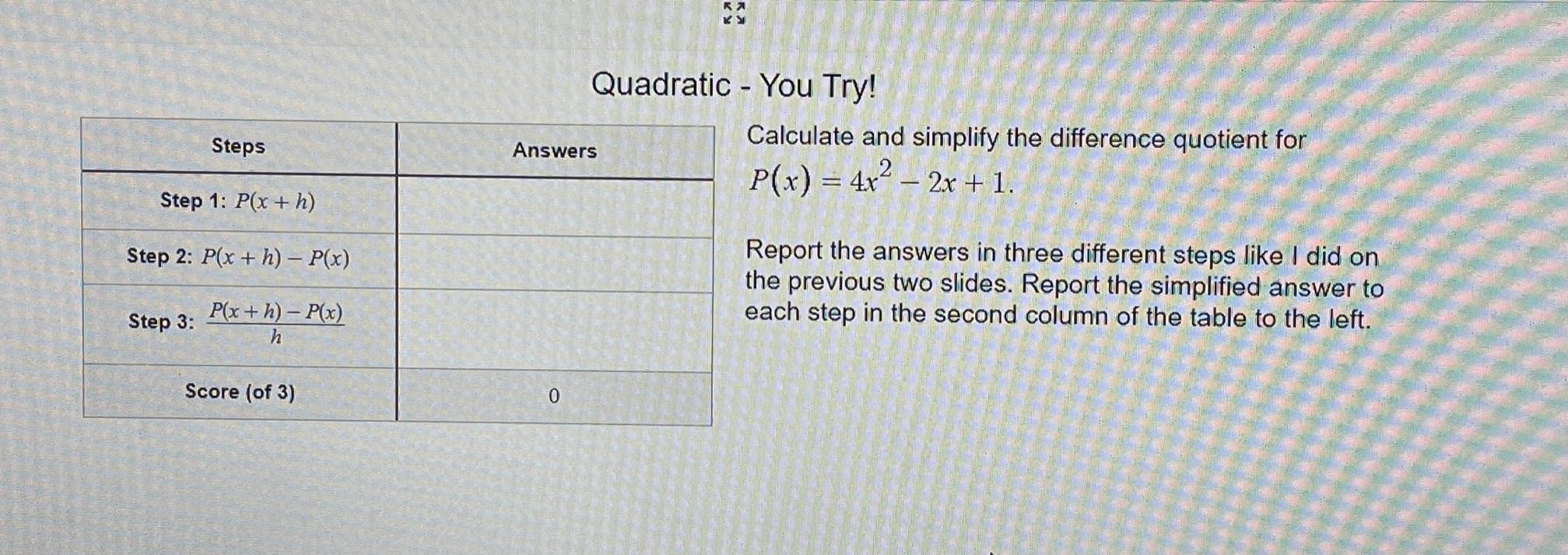 Solved Quadratic - You Try! Calculate and simplify the | Chegg.com