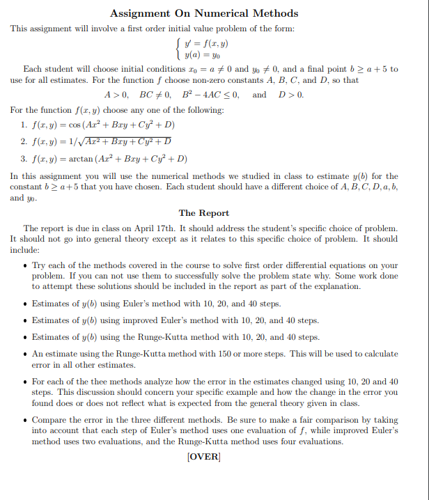 Solved This assignment will involve a first order initial | Chegg.com