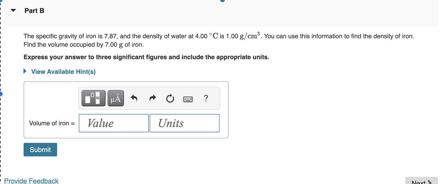 Solved The specific gravity of iron is 7.87 , and the | Chegg.com