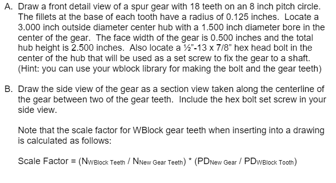 Solved A. Draw a front detail view of a spur gear with 18 | Chegg.com