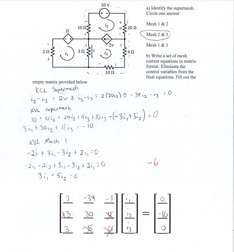 Solved b) Write a set of mesh current equations in matrix | Chegg.com