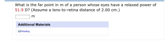 Solved What is the far point in m of a person whose eyes | Chegg.com