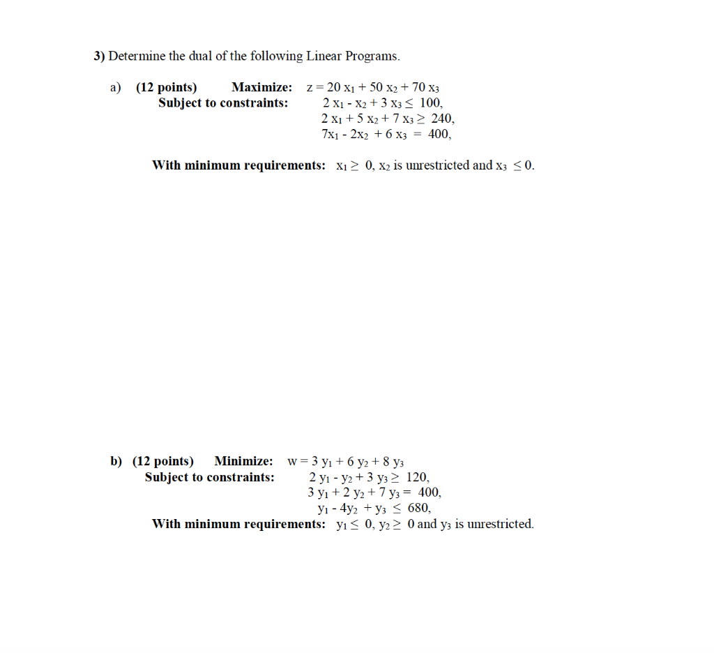 Solved 3) Determine the dual of the following Linear | Chegg.com