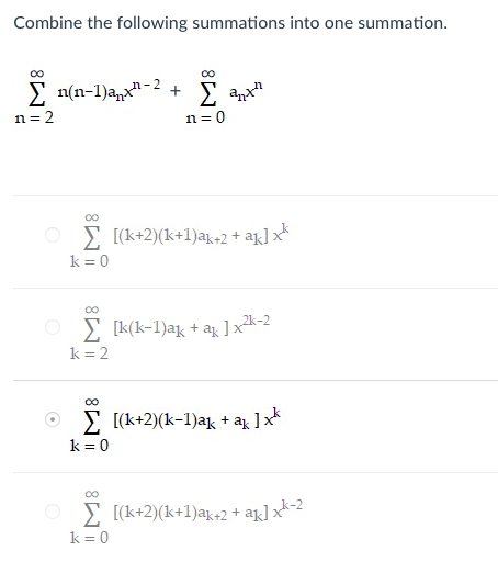 Solved Combine the following summations into one summation. | Chegg.com