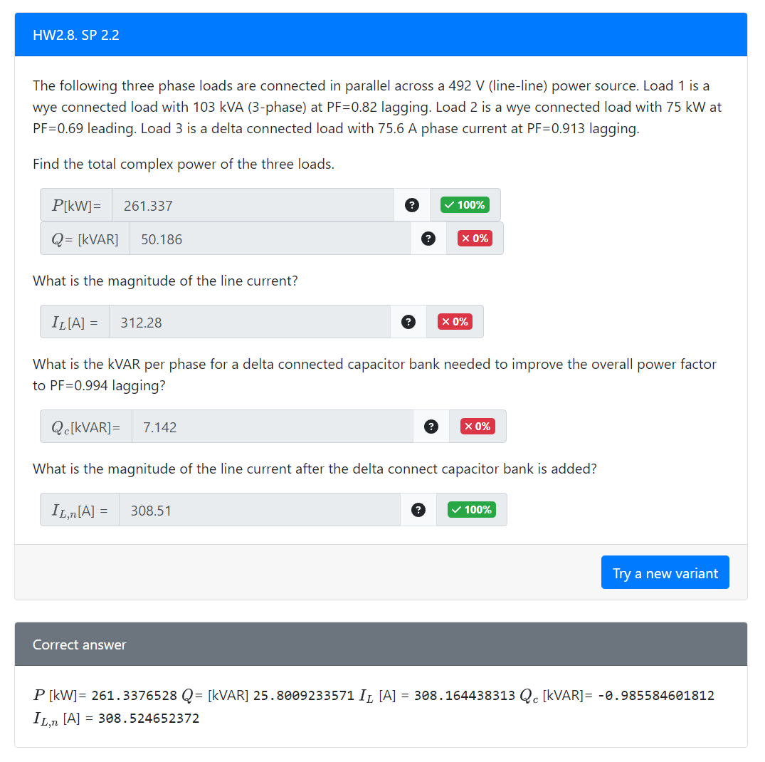 Solved The following three phase loads are connected in | Chegg.com