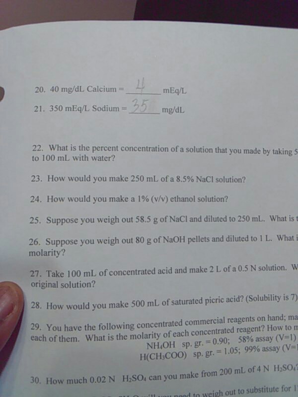 Solved 20.40 mg/dL Calcium = -mEq/L 21.350 mEq/L Sodium = 35 | Chegg.com