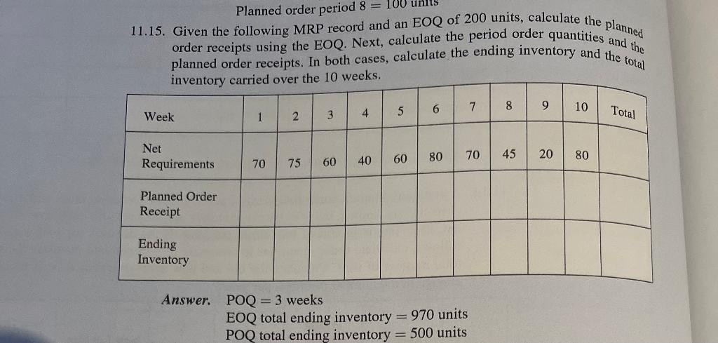 Solved 1.15. Given the following MRP record and an EOQ of | Chegg.com