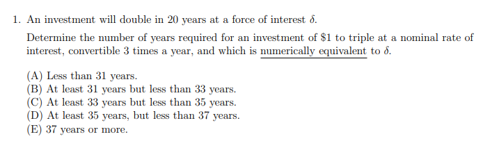 Solved 1. An investment will double in 20 years at a force | Chegg.com