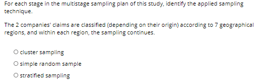 Solved For each stage in the multistage sampling plan of | Chegg.com