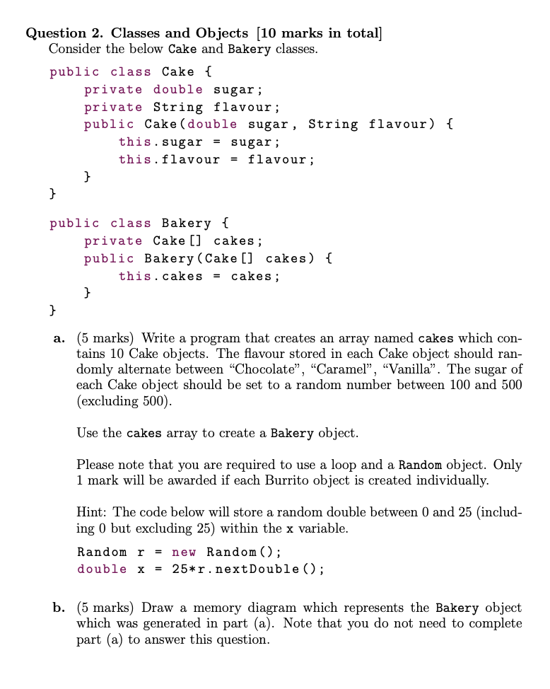 Solved Question 2. Classes and Objects [10 marks in total] | Chegg.com