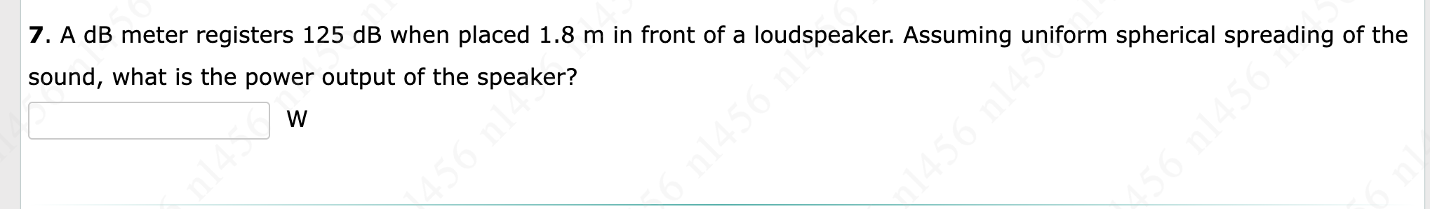 Solved 7. AdB meter registers 125 dB when placed 1.8 m in | Chegg.com
