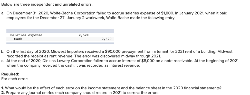 Solved Below are three independent and unrelated errors. a. | Chegg.com