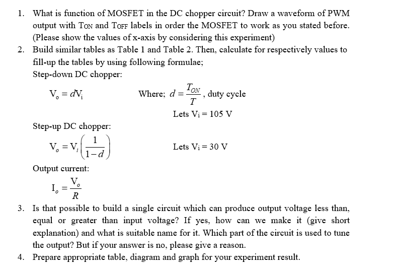 Solved 1. What is function of MOSFET in the DC chopper | Chegg.com