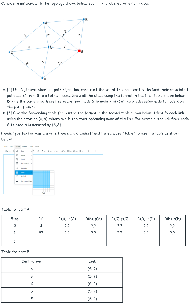 Solved Consider a network with the topology shown below. | Chegg.com