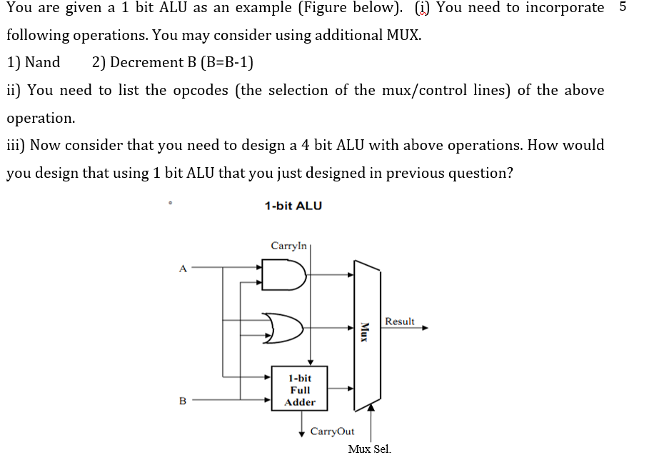 Solved You Are Given A 1 Bit Alu As An Example Figure