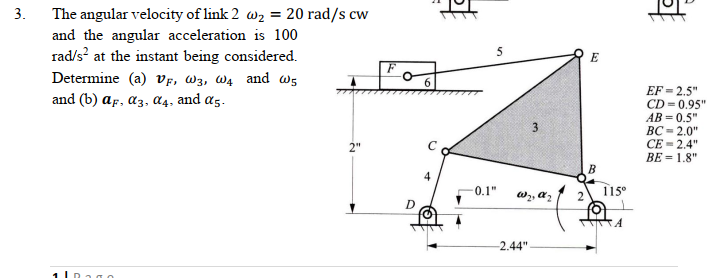Solved 3. 5 The angular velocity of link 2 W2 = 20 rad/s CW | Chegg.com