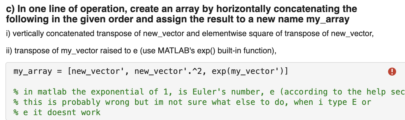 Solved c) In one line of operation, create an array by | Chegg.com