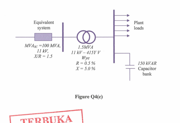 Equivalent system Plant loads MVAsc=100 MVA, 11 kv, | Chegg.com