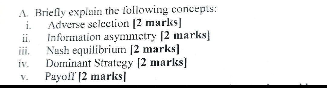 Solved A. ﻿Briefly explain the following concepts:i. | Chegg.com