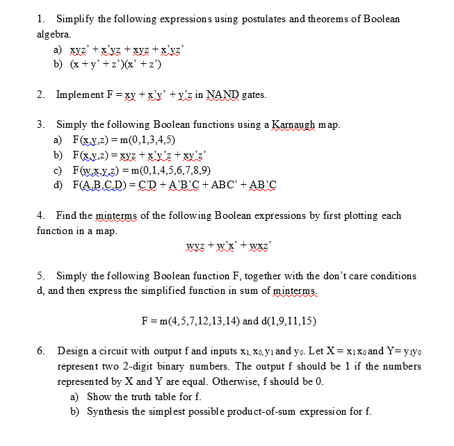 Solved 1 Simplify The Following Expressions Using
