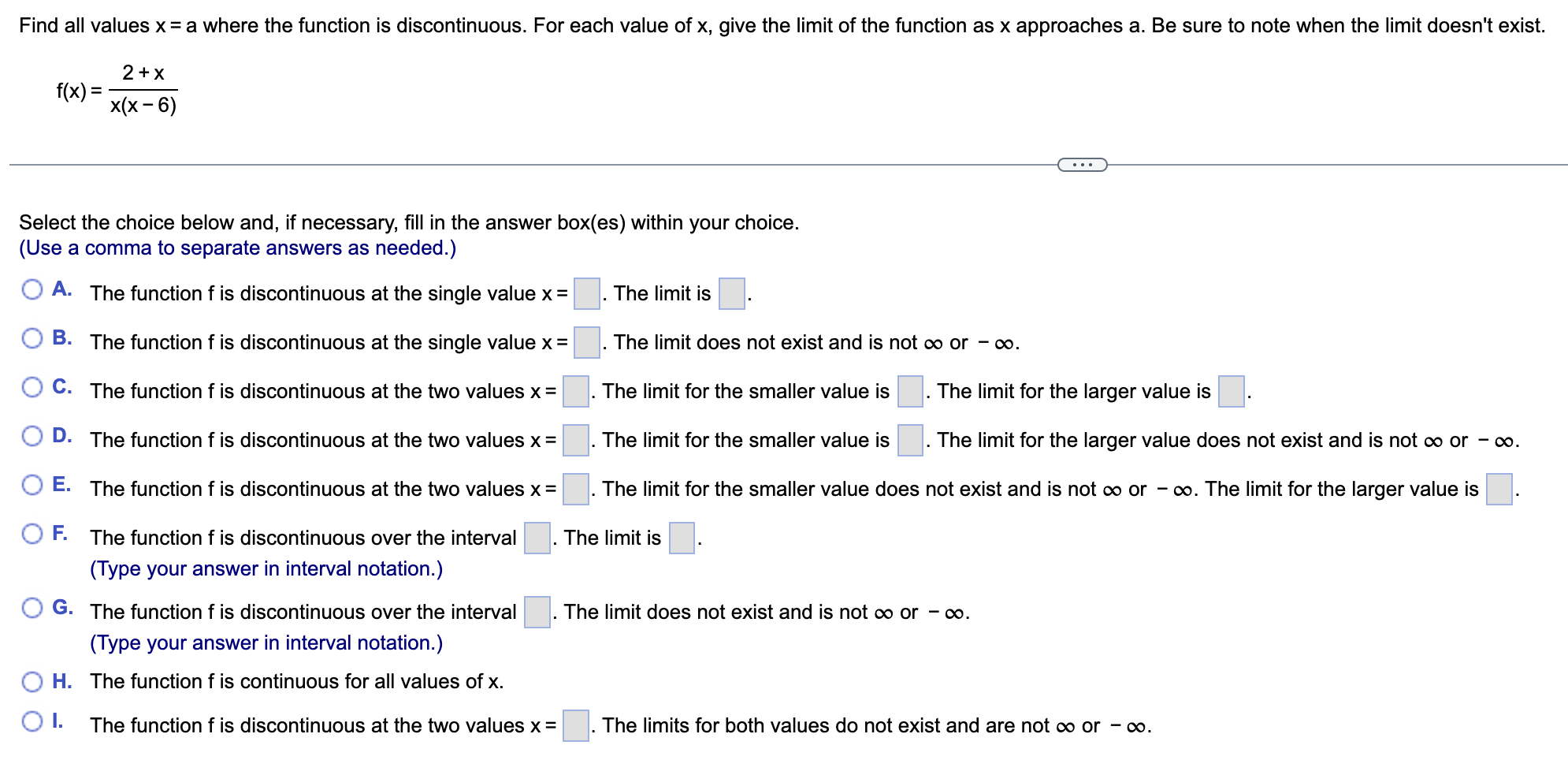 Solved Find all values x=a where the function is | Chegg.com